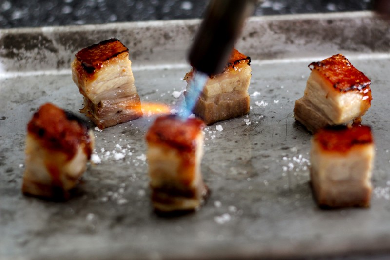 creme brulee-d pork belly confit