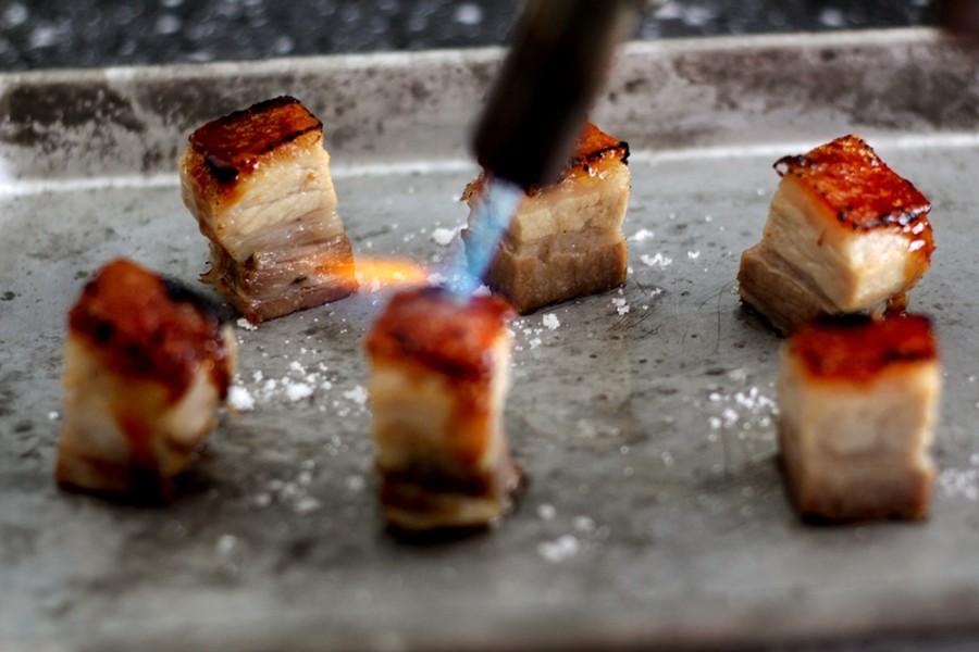 creme brulee-d pork belly confit