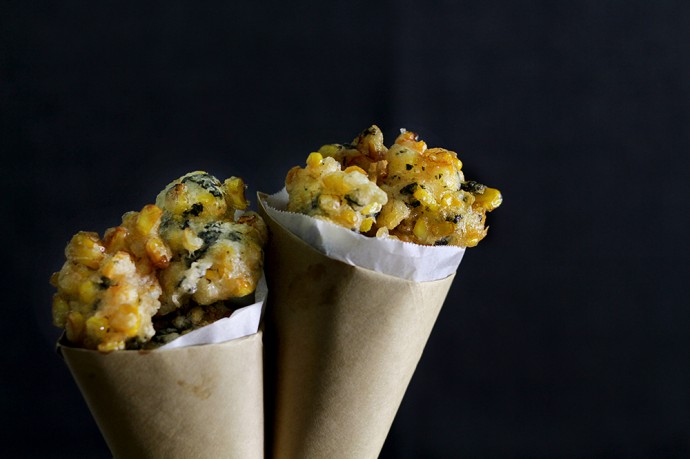 Lady and Pups | corn and seaweed tempura popper