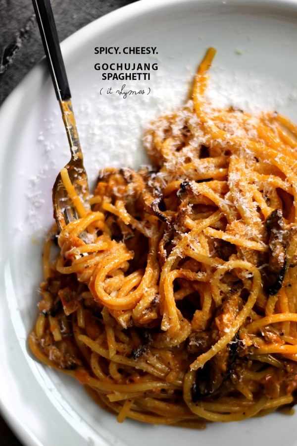 spicy cheesy. gochujang spaghetti