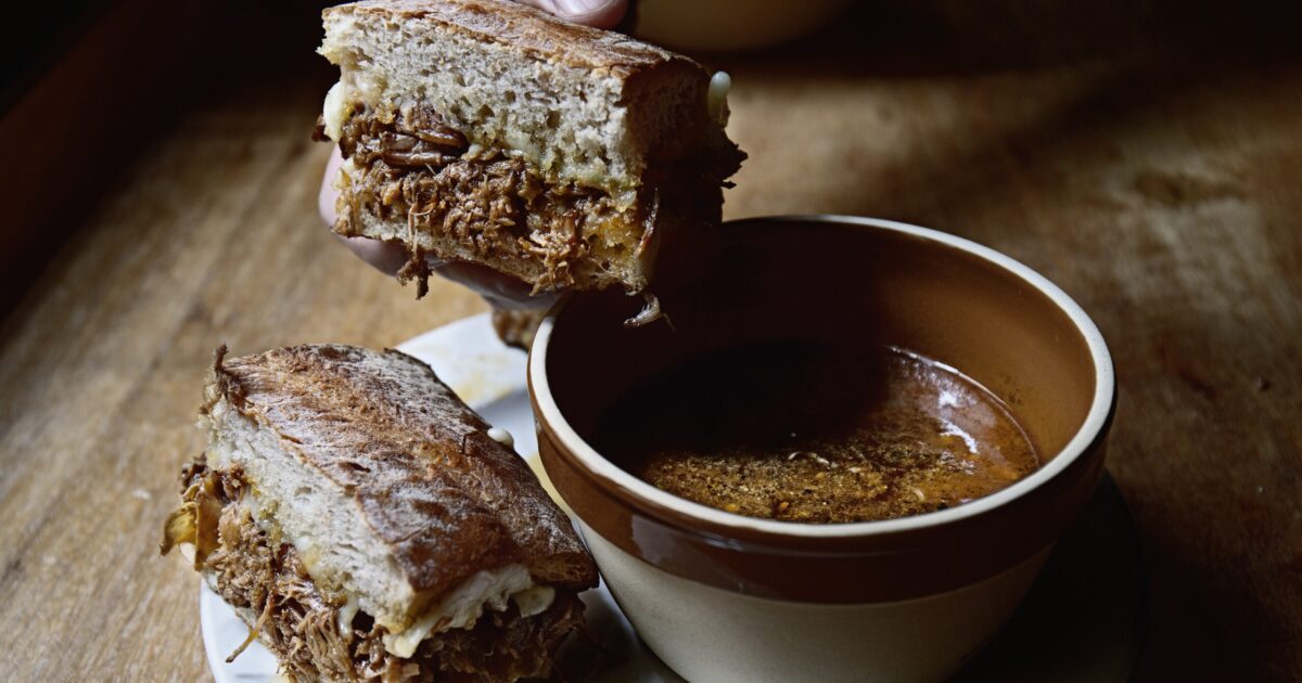 miso stewed short-ribs French-dip sandwich – Lady and Pups