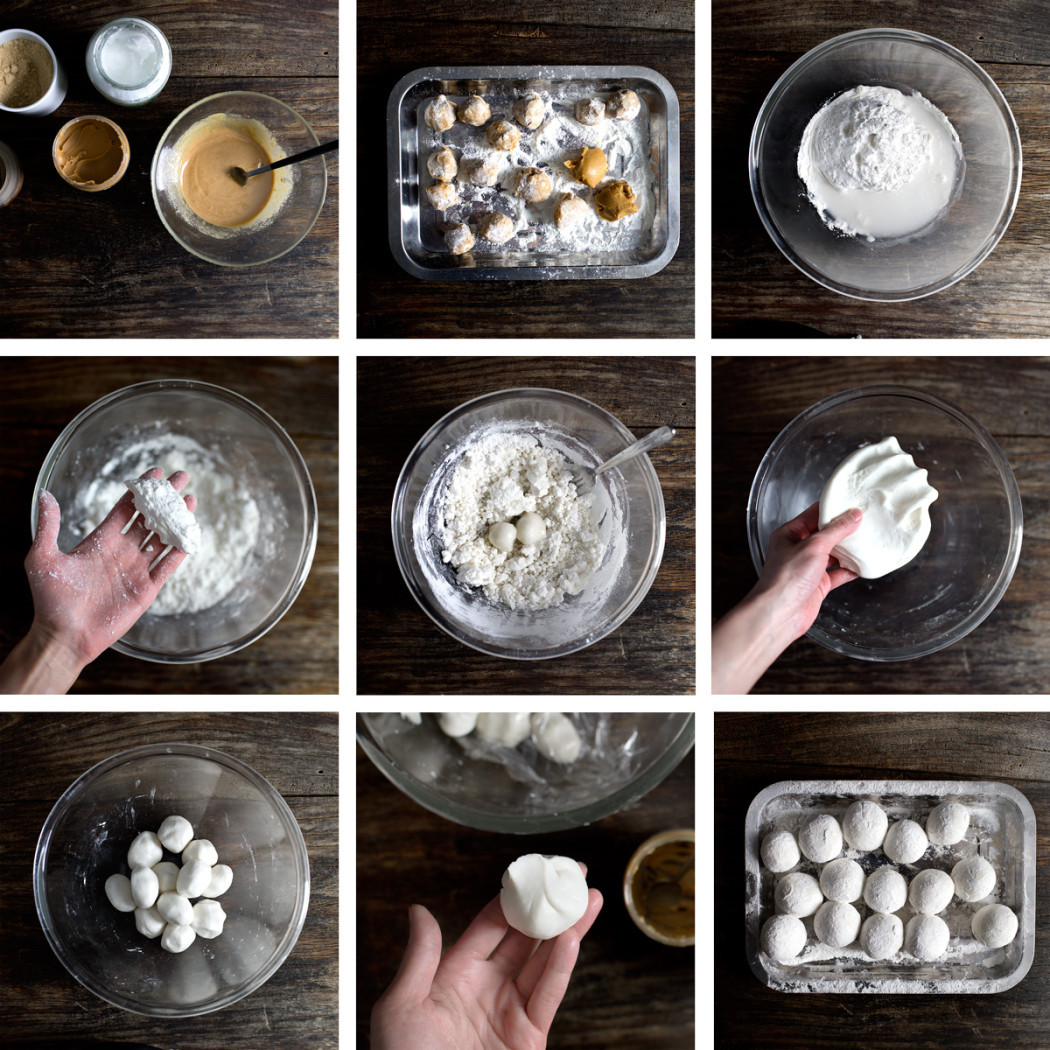 PEANUT BUTTER STICKY RICE BALLS IN GREEN TEA