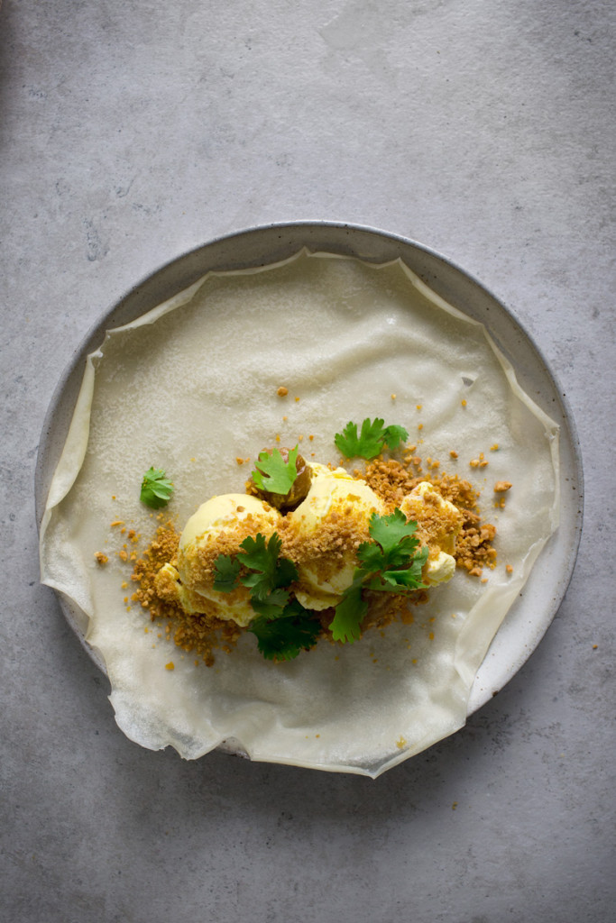 THE PARADOX OF ICE CREAM-SPRING ROLL W GROUND PEANUT BRITTLE