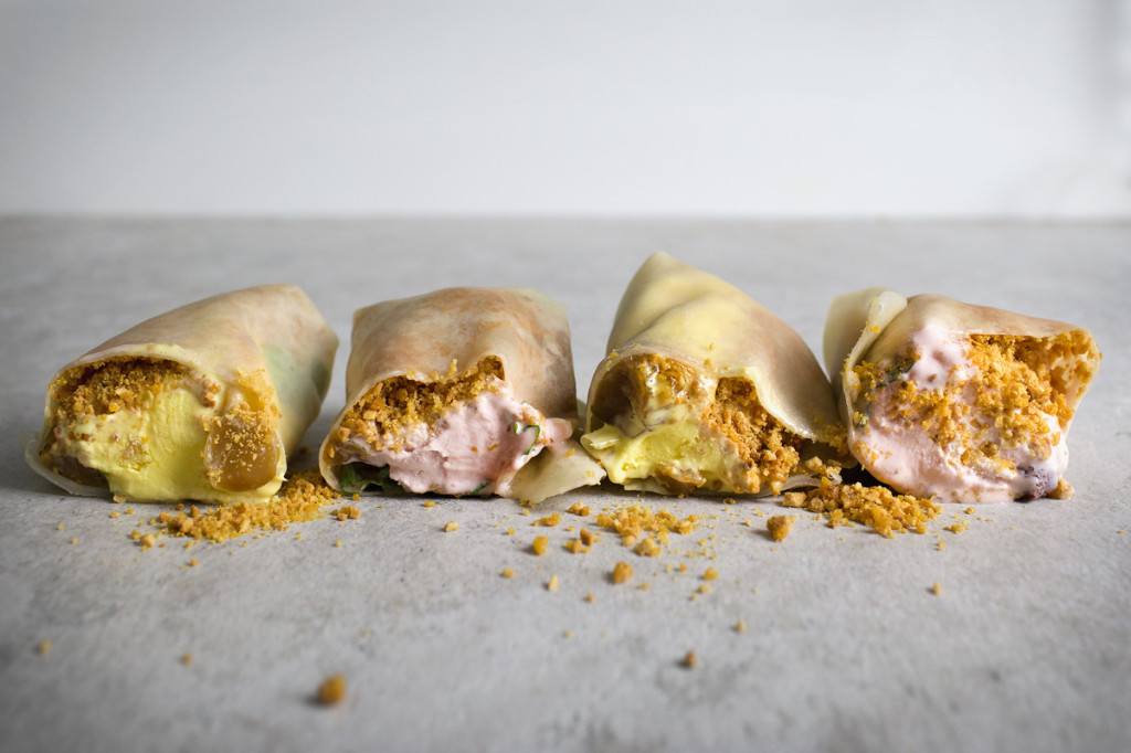 THE PARADOX OF ICE CREAM-SPRING ROLL W GROUND PEANUT BRITTLE