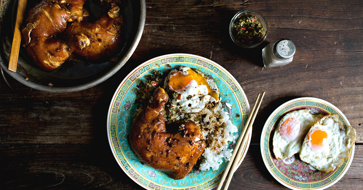 MAMA’S BRAISED CHICKEN LEGS ON RICE W/ FRIED CHILI CAPERS – Lady and Pups