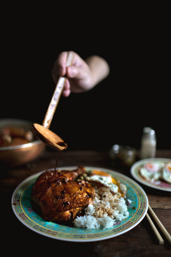 MAMA'S BRAISED CHICKEN LEGS ON RICE W/ FRIED CHILI CAPERS