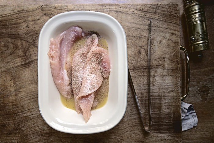 Broken rice crispy crust and chicken cutlets