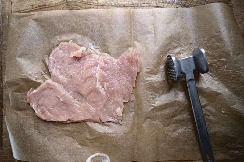 Broken rice crispy crust and chicken cutlets