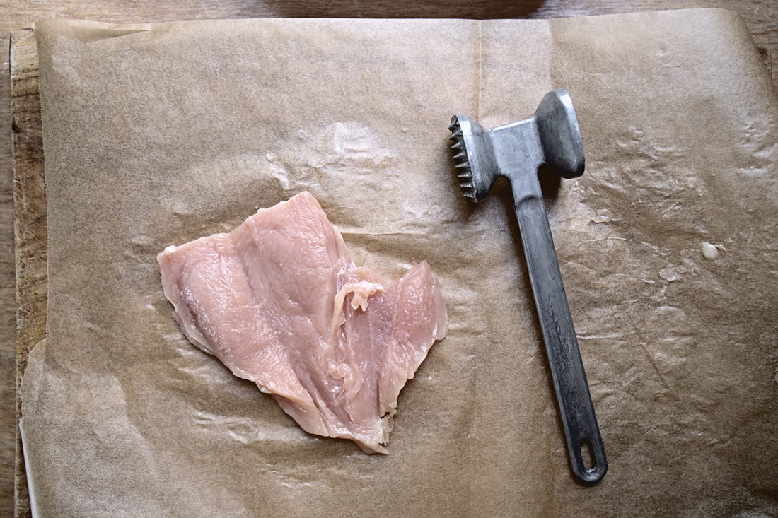 Broken rice crispy crust and chicken cutlets